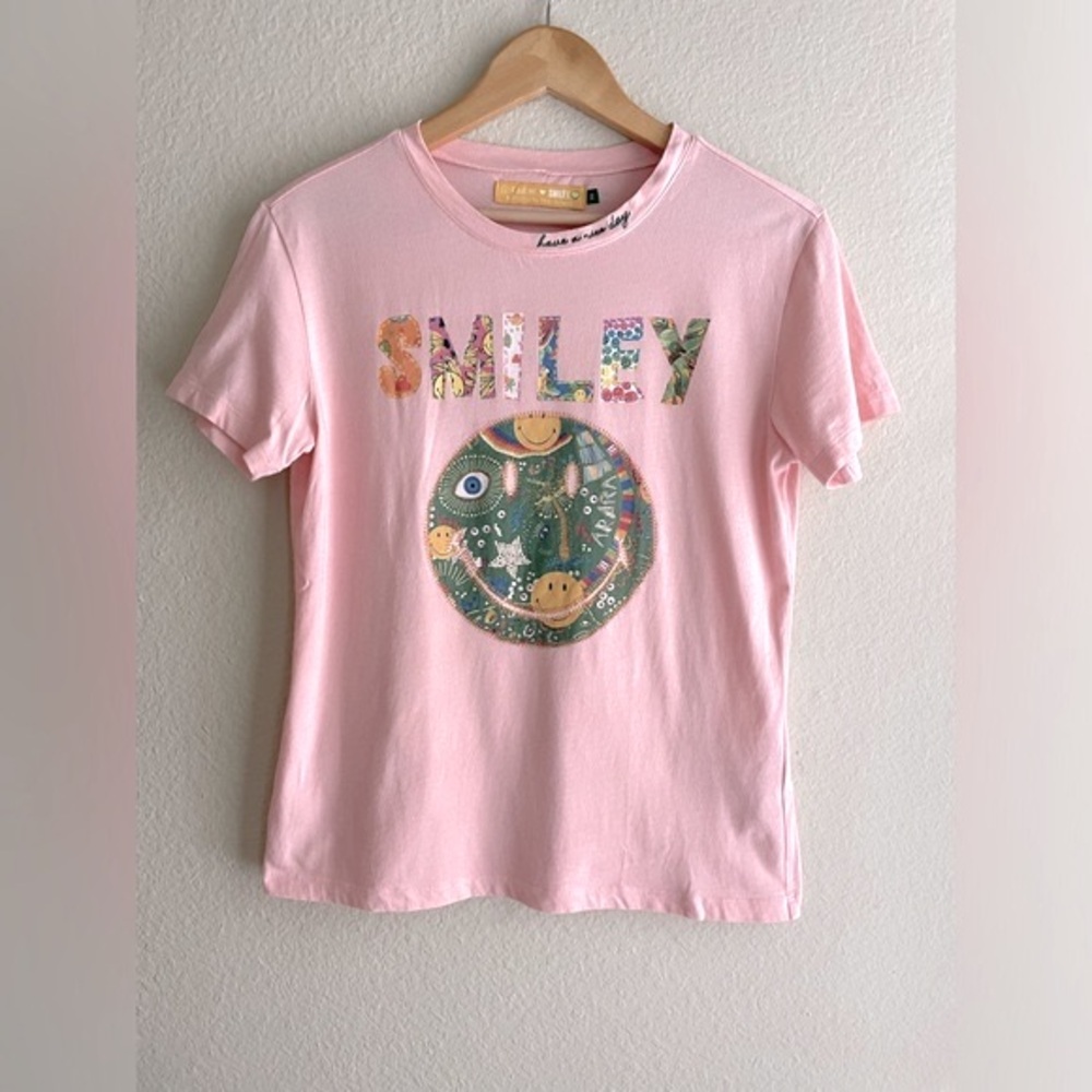Farm Rio Smiley Collab T-Shirt In Pink - Gem